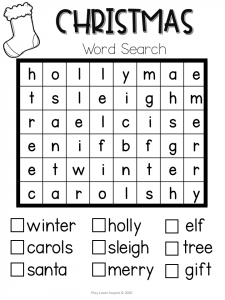 Free Christmas Word Search for Young Kids - Play Learn Inspire